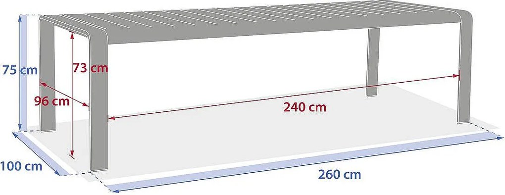 Hliníkový stůl ISABELLA 260x100 cm (café)