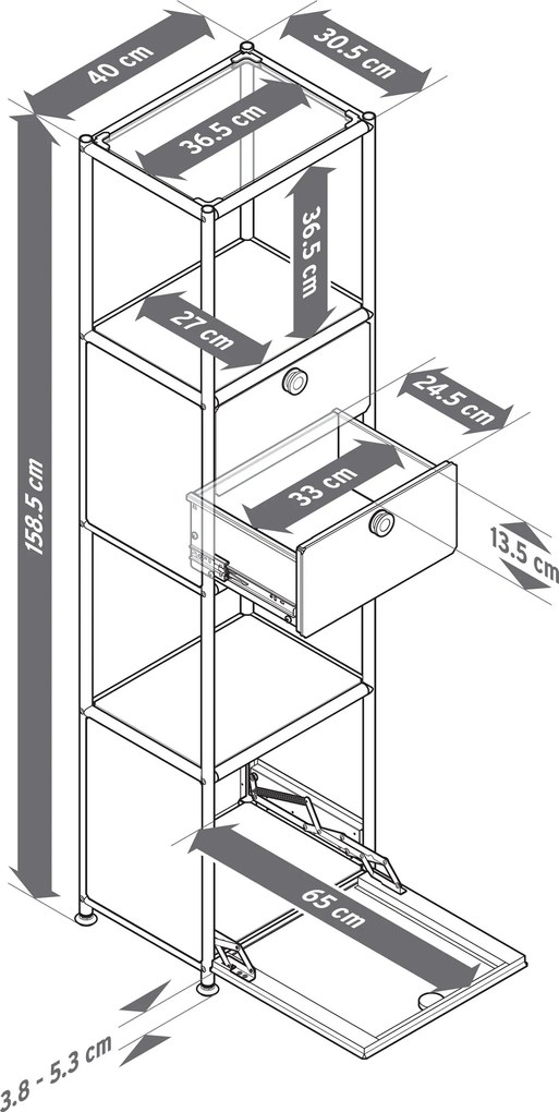Tchibo - Kovový regál »Cn3 Slim Line« se 2 přemístitelnými zásuvkami a 1 přemístitelnými výklopnými dvířky, hnědošedá