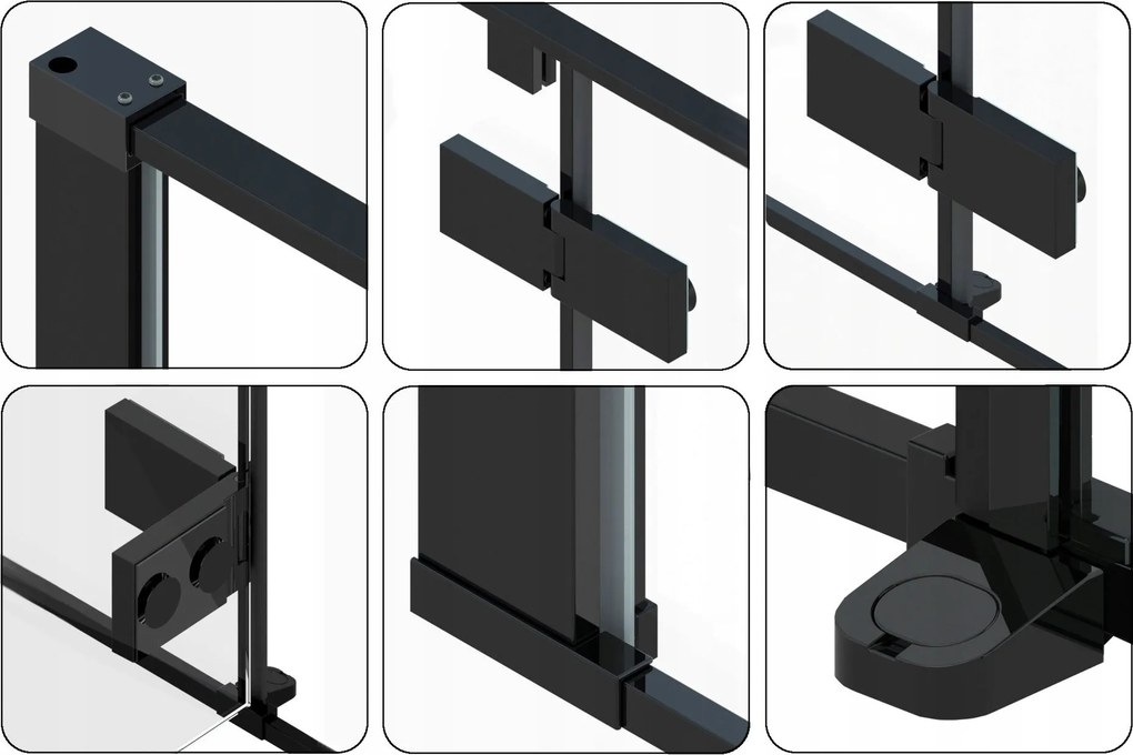 Rea Fargo, sprchový kout s křídlovými dveřmi 90 (dveře) x 90 (stěna) x 195 cm, 6mm čiré sklo, černý profil + bílá sprchová vanička Savoy, KPL-K6318