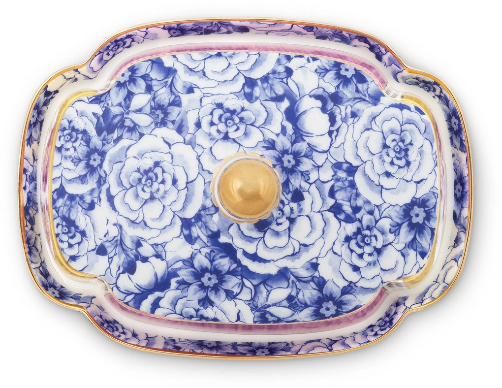 Pip Studio Royal Multi máselnička 19x14x9 cm, barevná (Porcelánová máselnice s drážkou na vodu z kolekce Royal Flower )
