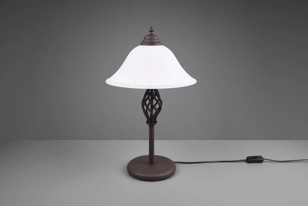 Tmavě hnědá stolní lampa se skleněným stínidlem (výška 50 cm) Rustica – Trio