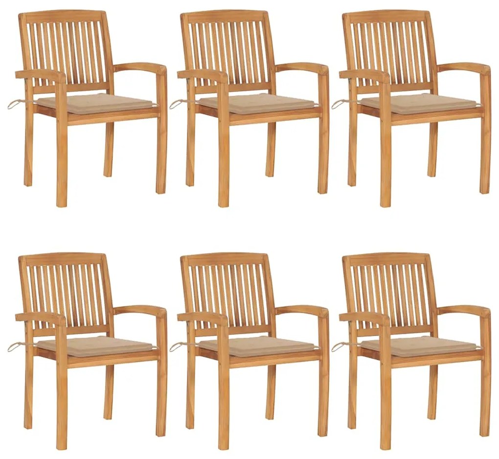 Stohovatelné zahradní židle s poduškami 6 ks masivní teak 3073228