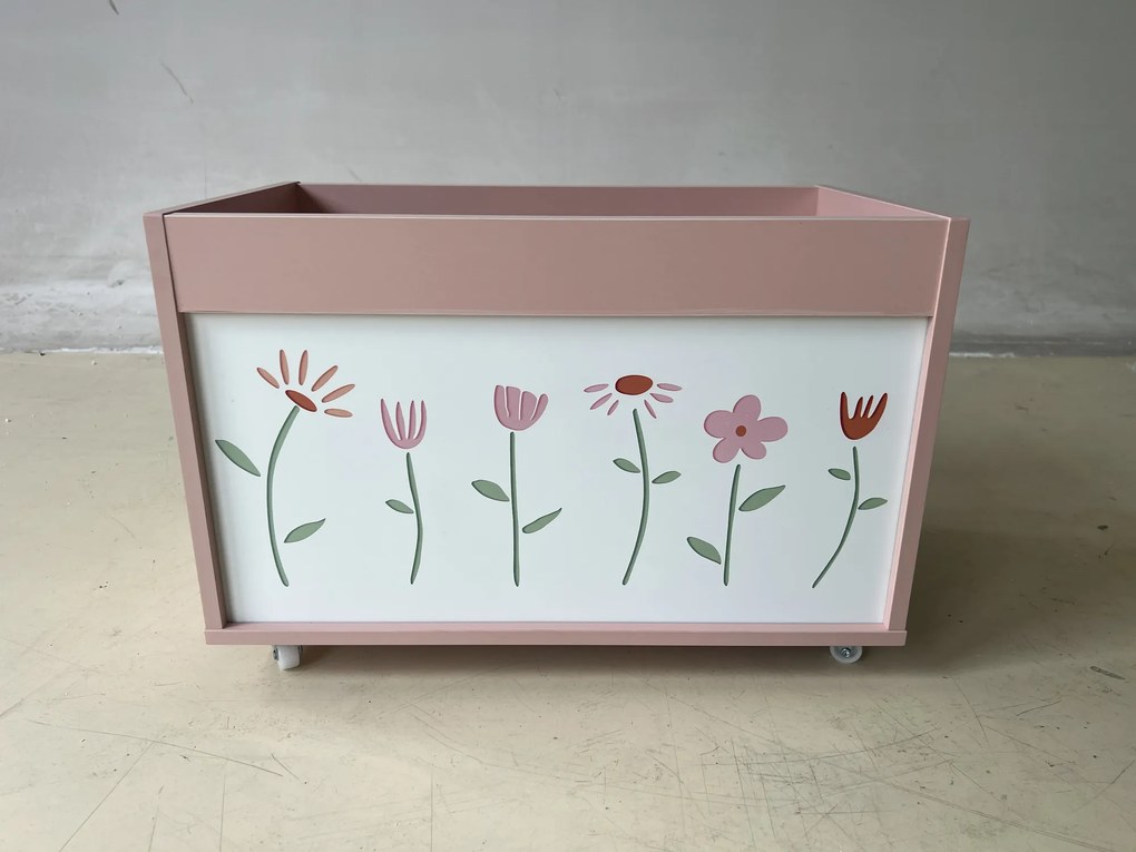 AIYAPLAY hrací box na hračky, úložný box s kolečky a brzdami, 34,5 l otevřený box na hračky s květinovým vzorem, 50 x 30 x 33,5 cm