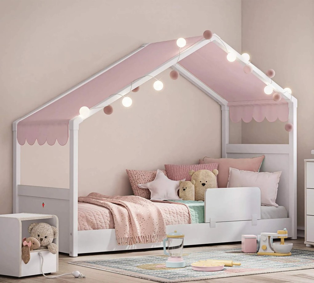 Čilek Dětská postel se stříškou 90x200 cm Montes White růžová