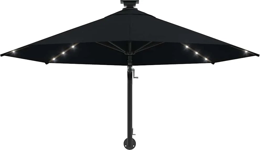 Nástěnný zahradní slunečník s LED 300 cm černý 312528