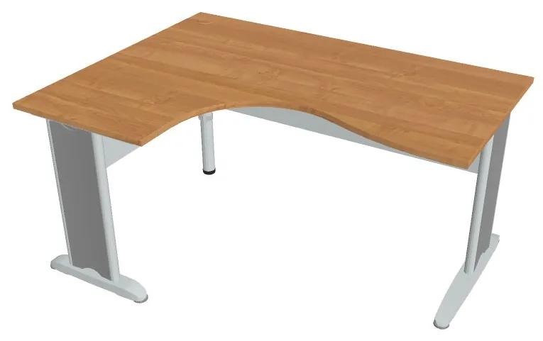 Stůl ergo vlna pravý 160×120/80 cm - Hobis Cross CE 2005 P Dekor stolové desky: olše, Dekor lamino podnože: šedá, Barva nohou: Stříbrná