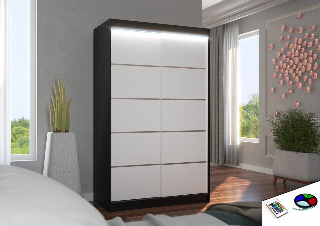 ADRK Furniture Posuvná skříň s LED osvětlením BENISSO 120 ADRK-SW-BEN-BW-120+L