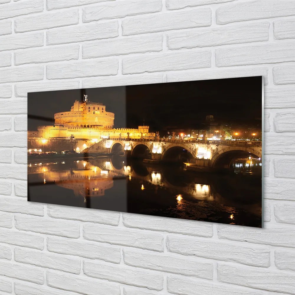 akrylový obraz Rome River mosty v noci 125x50 cm