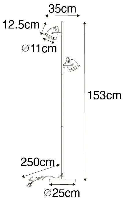 Průmyslová stojací lampa černá 2-světlo - Emado