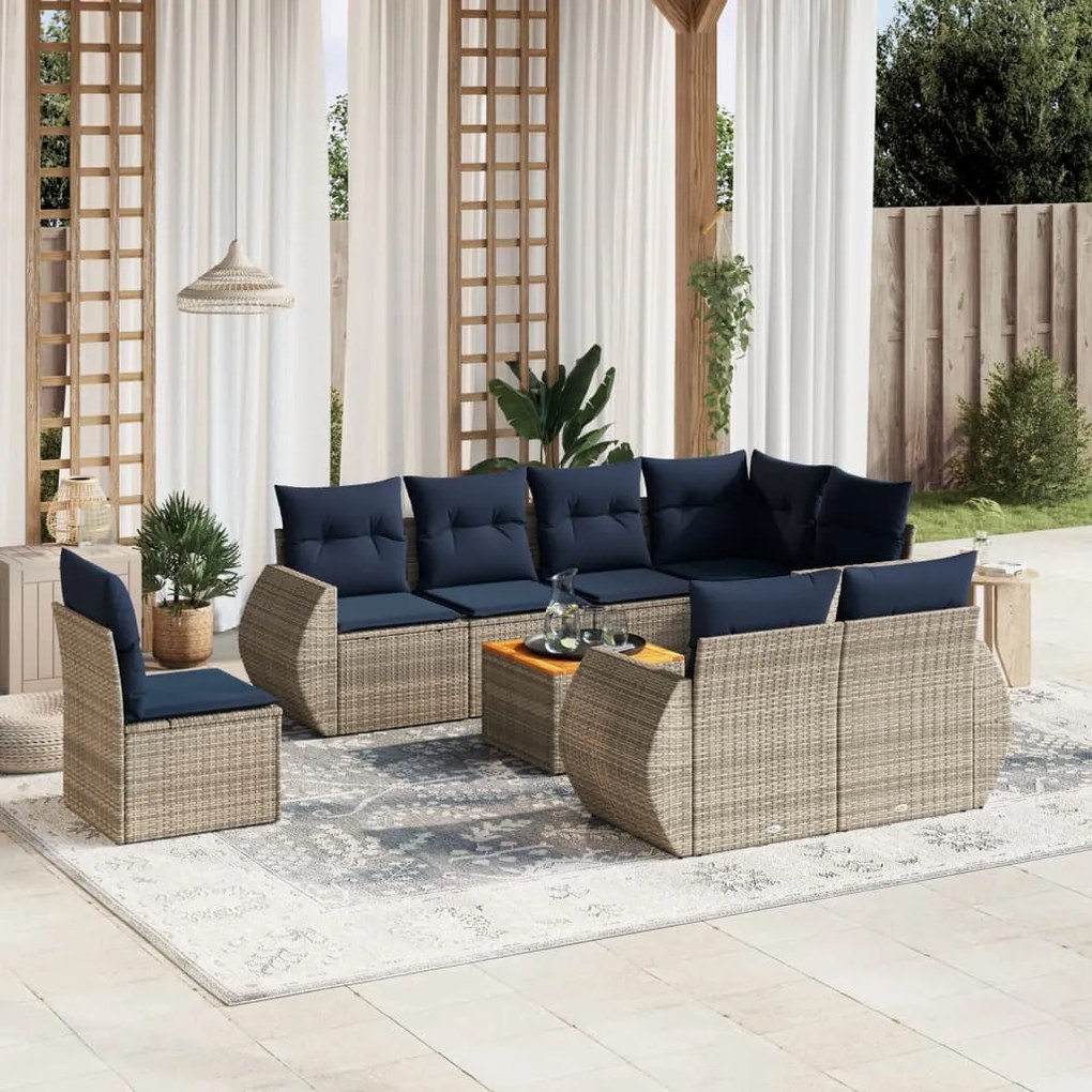9dílná zahradní sedací souprava s polštáři šedá polyratan 3225102