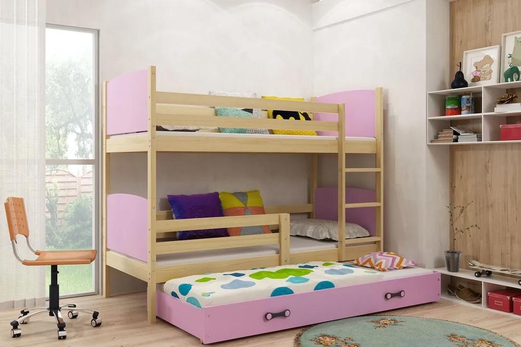 FALCO Patrová postel s přistýlkou Tamita borovice/růžová 5035
