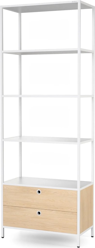 Regál se zásuvkami do kanceláře, na šanony a dokumenty, otevřené police, kovový, bílý/dub sonoma, 800x2200x400 mm: ARIEL Eco Design