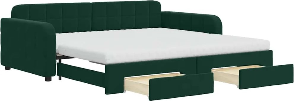 Válenda s přistýlkou a zásuvkami tmavě zelená 100x200 cm samet 3197010
