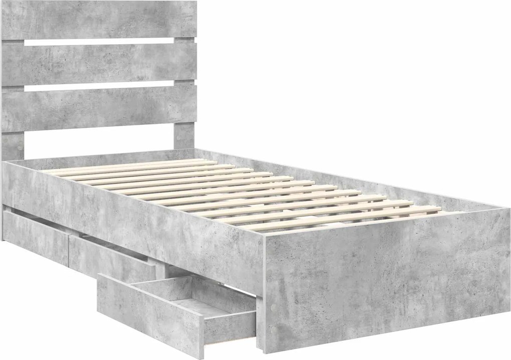 Rám postele s čelo Betonově šedá 90 x 200 cm Inženýrské dřevo 3411860