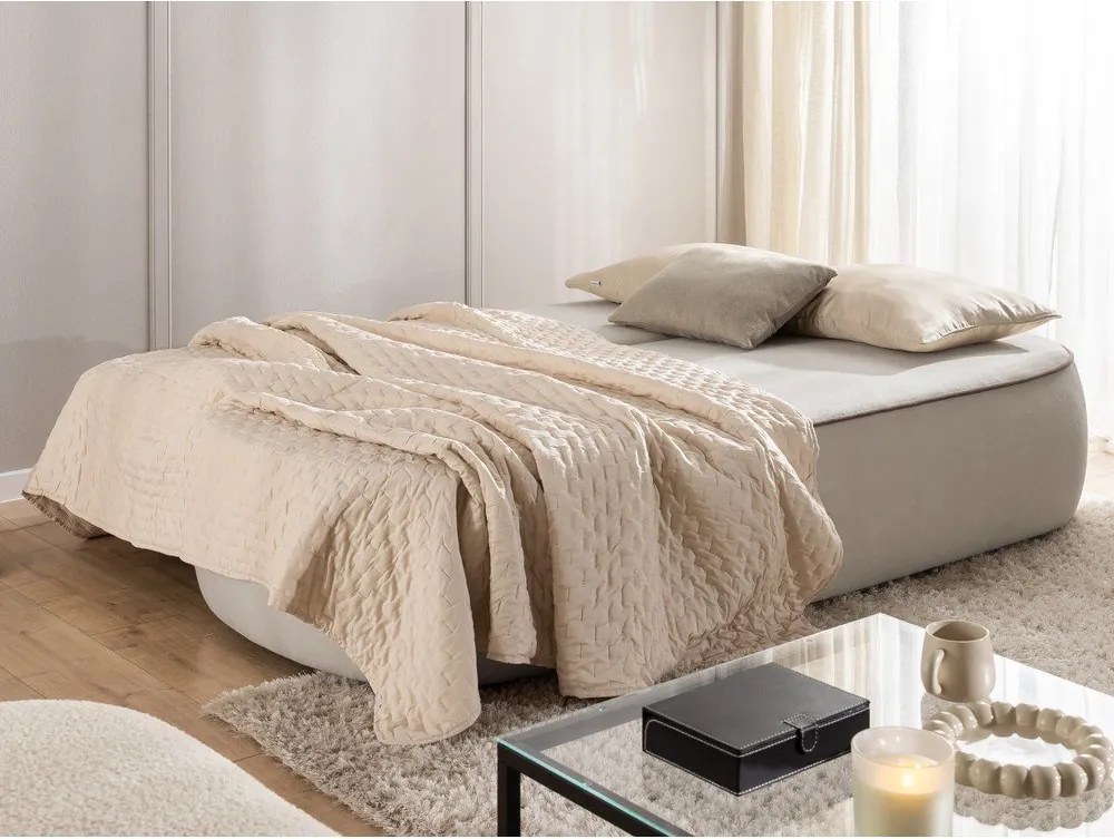 Hnědá/taupe sametová rozkládací/s úložným prostorem pohovka 210 cm Saga – Ropez