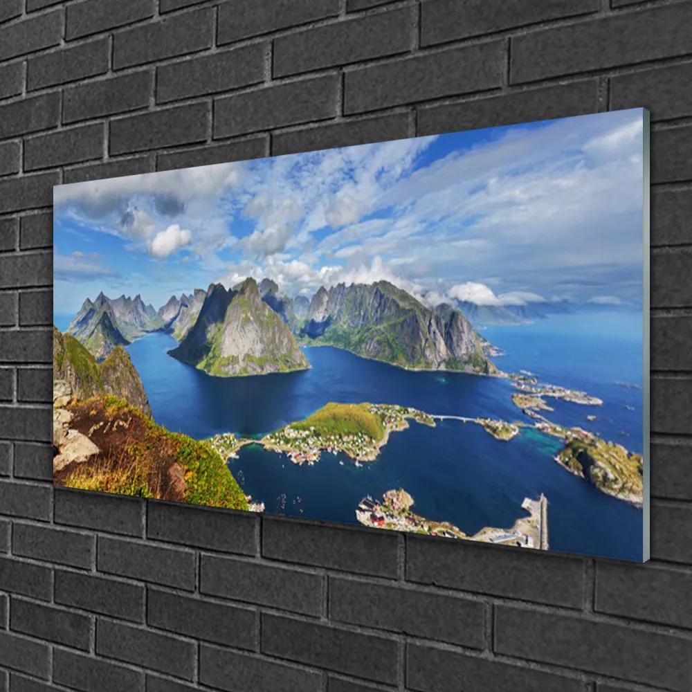 Obraz na skle Hory Moře Záliv Krajina 125x50 cm