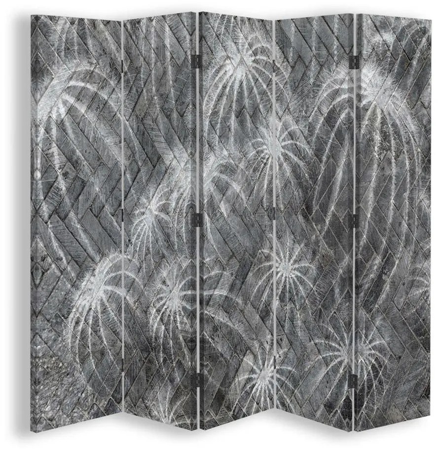 Ozdobný paraván, Abstrakt s kaktusem - 180x170 cm, pětidílný, klasický paraván