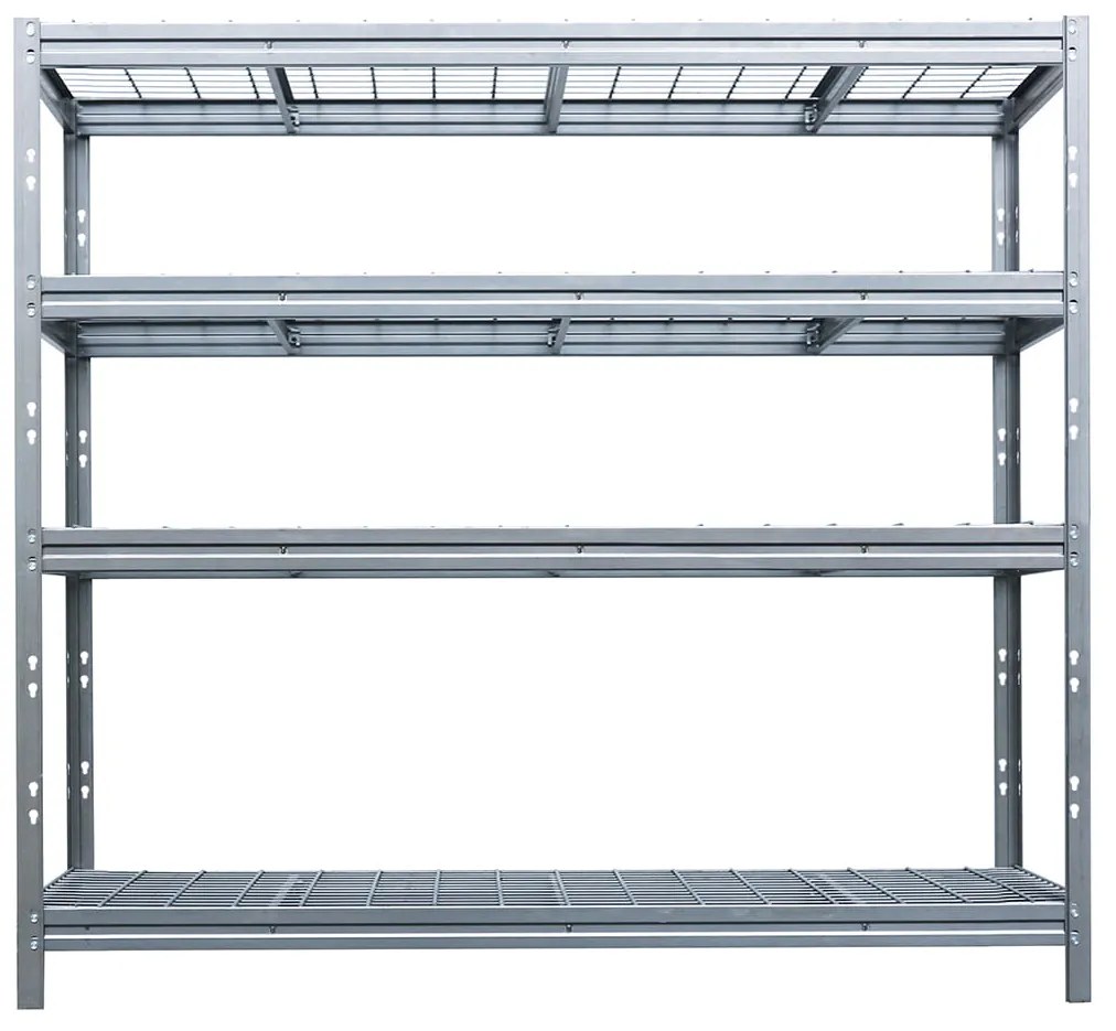 Kovový regál BULLRACK RIVET, 200x210x60 cm, 4x síťovaná drátěná police, 600 kg na polici, zinek