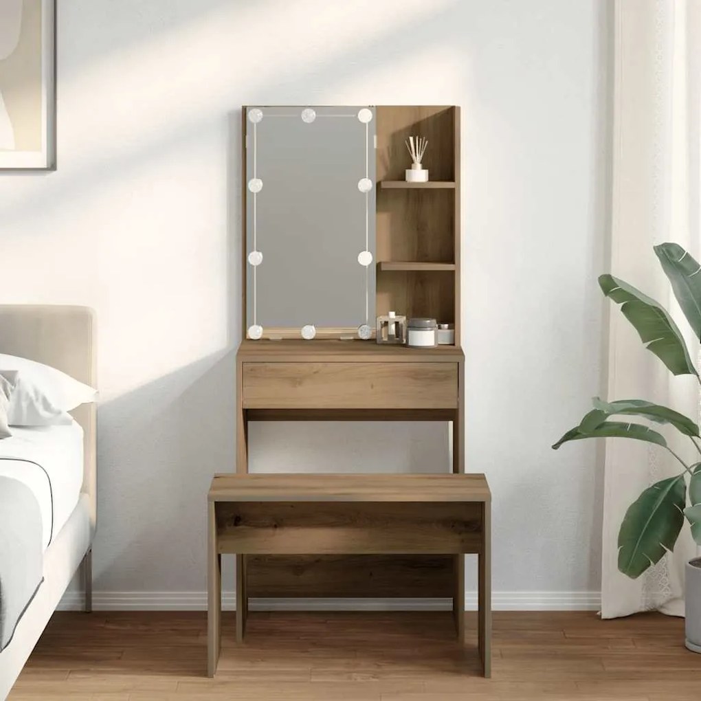 sada toaletního stolku s LED dub artisan kompozitní dřevo 3329188