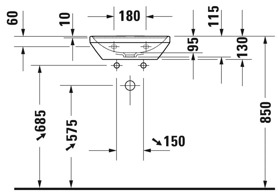 Duravit D-Neo - Umyvadlo 450x335 mm, bez průtoku, bílá 0738450041