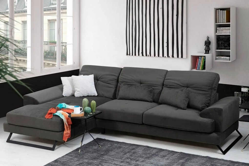 Designová rohová sedačka Heimana 308 cm antracitová - levá