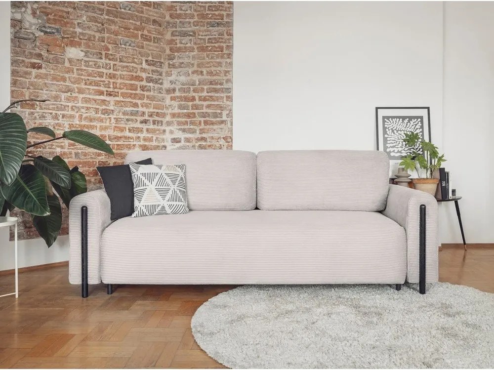 Béžová manšestrová rozkládací/s úložným prostorem pohovka 244 cm Arcadova – ELTAP