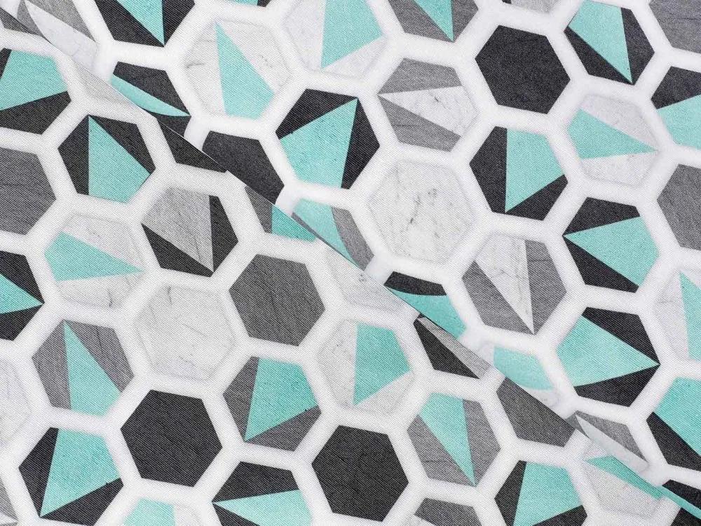 Biante Dekorační čtvercový ubrus Leona LN-032 Tyrkysovo-šedé hexagony 110x110 cm