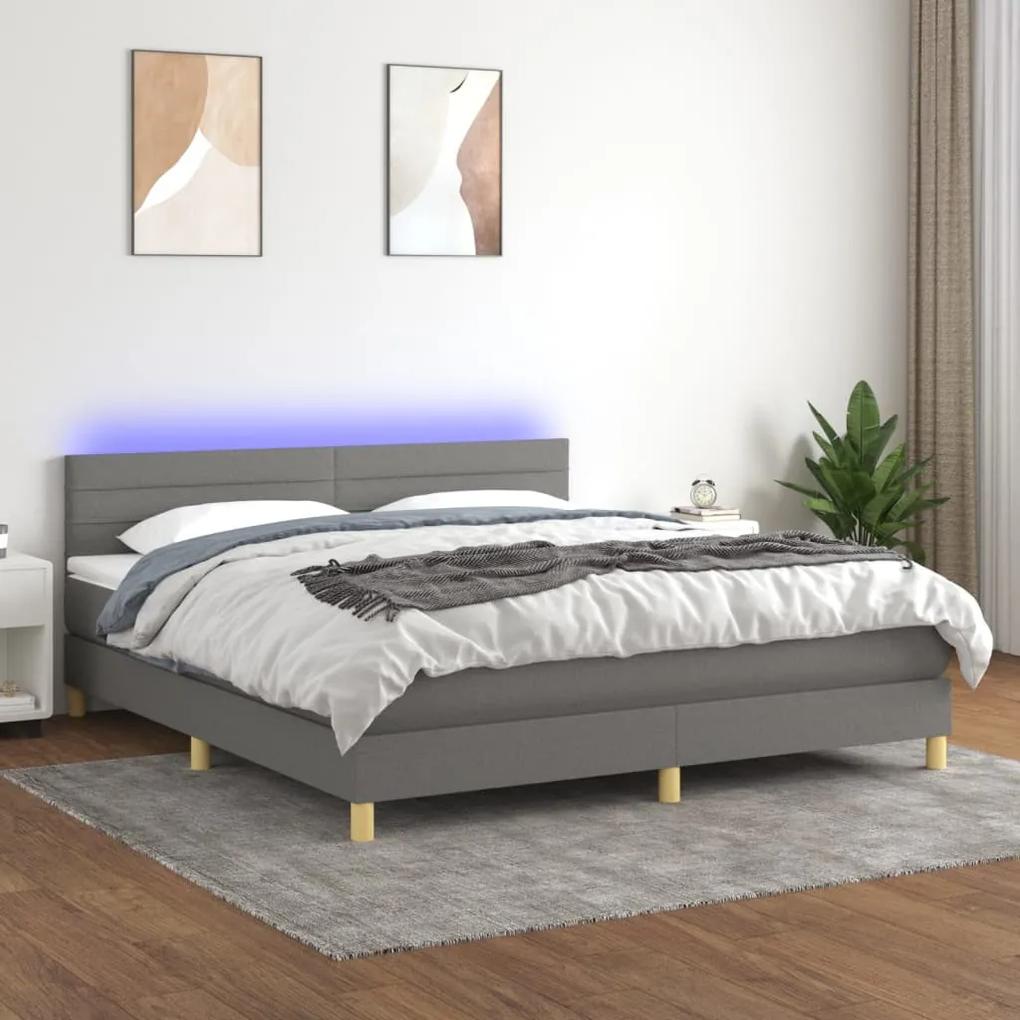 Box spring postel s matrací a LED tmavě šedá 160x200 cm textil,  3133806