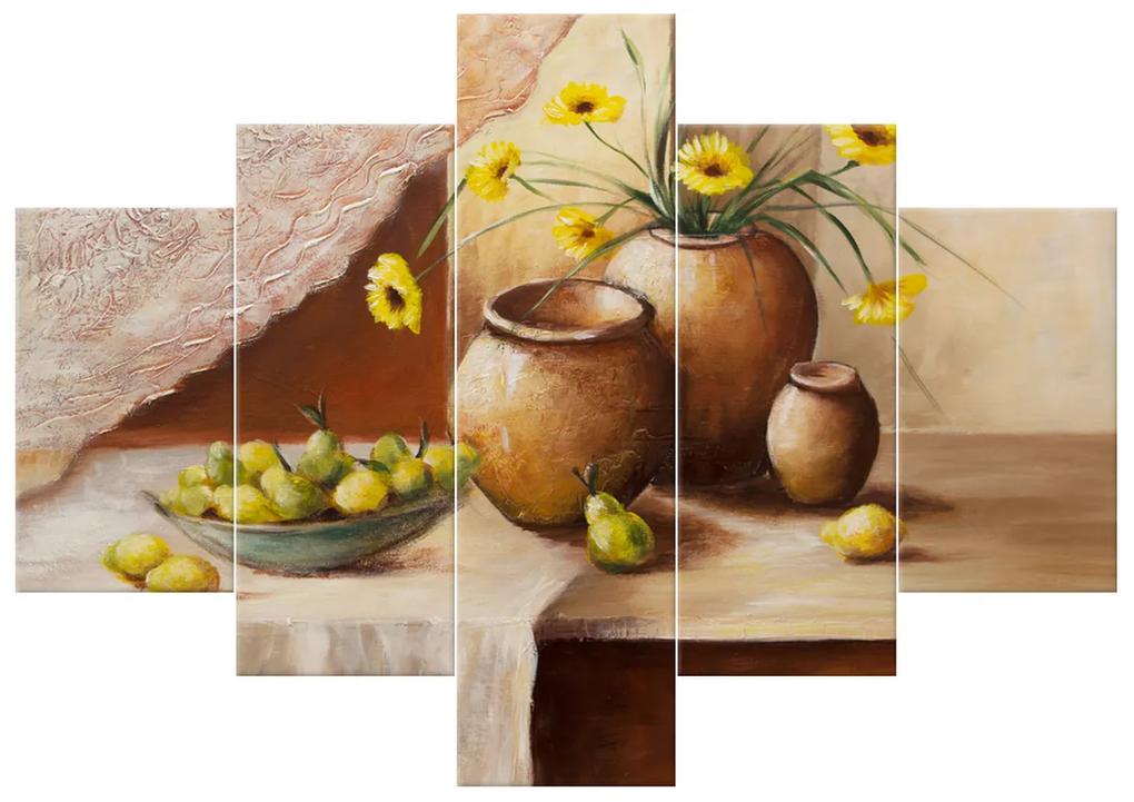 Gario Ručně malovaný obraz Žluté květy ve váze - 5 dílný Rozměry: 100 x 70 cm