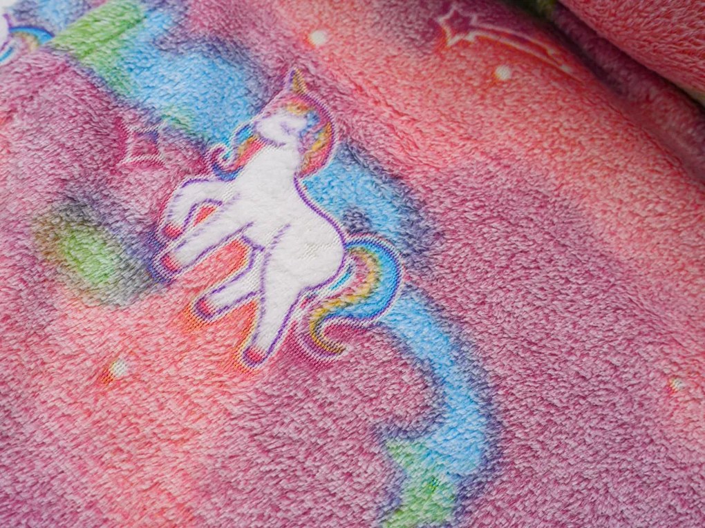 Svítící deka mikroflanel UNICORN 150x200 cm růžová