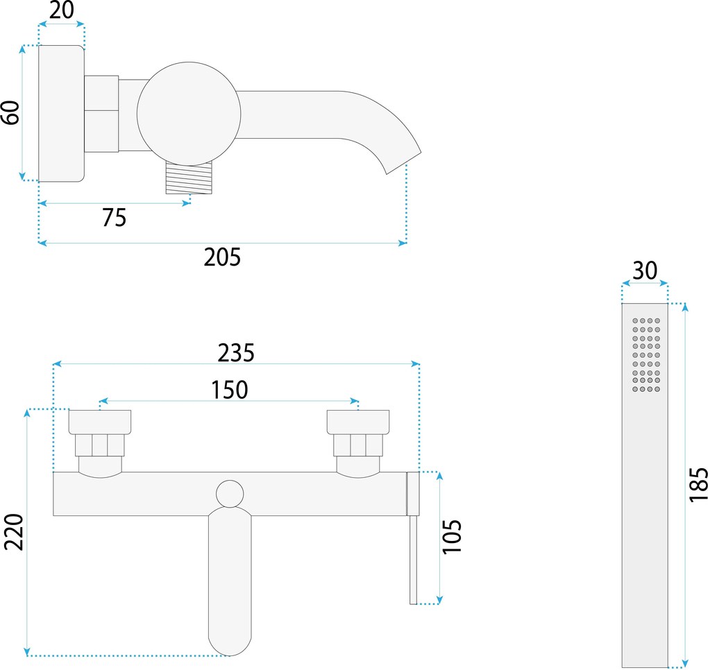 Rea Spot, vanová baterie s ruční sprchovou soupravou, černá matná, REA-B2080