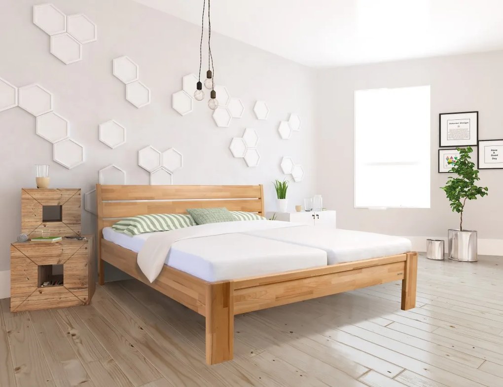 Manželská buková postel Veroli  , Odstíny moření Ahorn: Nugát, Buk přírodní, 140x200 cm