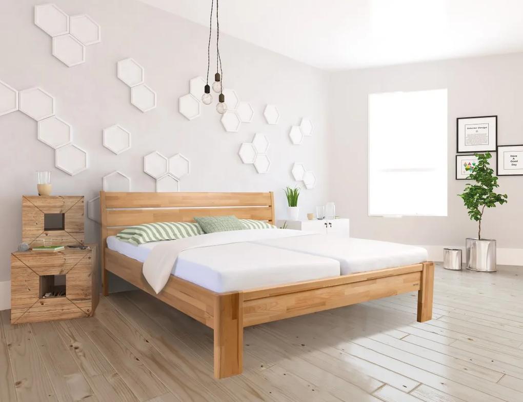 Manželská buková postel Veroli  , Odstíny moření Ahorn: Nugát, Buk přírodní, 160x200 cm