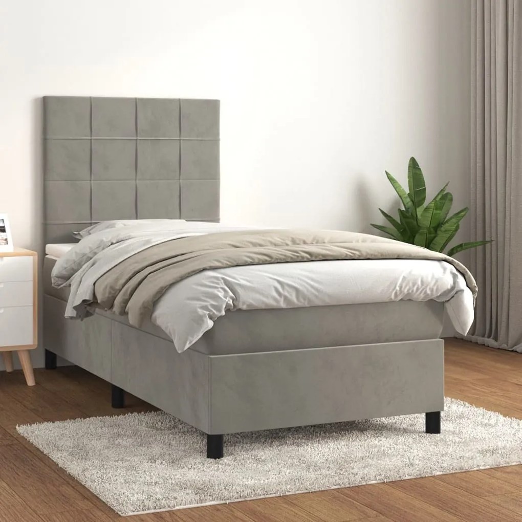 vidaXL Box spring postel s matrací 90x200 cm samet [3143002] Barva: světle šedá