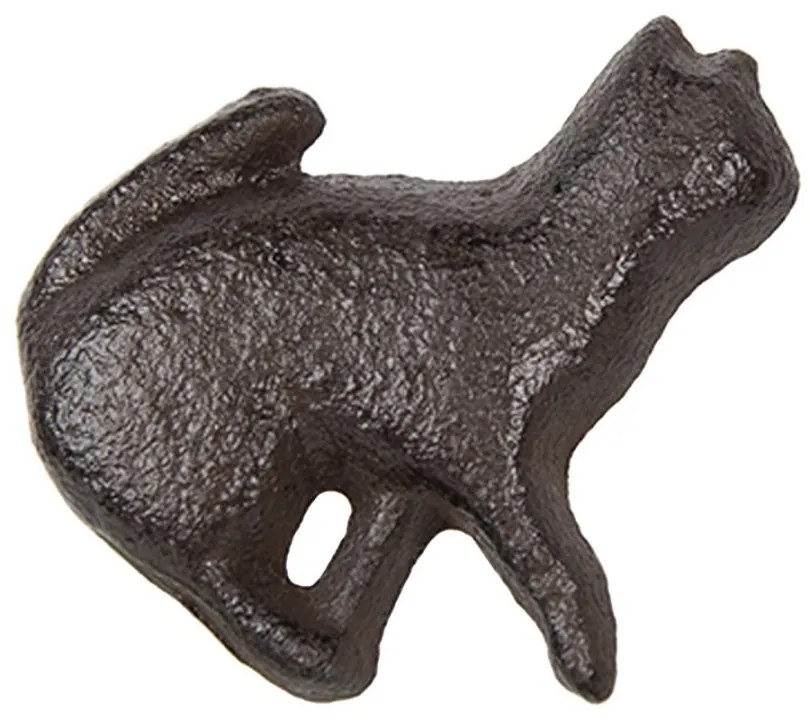 Hnědá litinová úchytka ve tvaru kočky - 5*3*5 cm