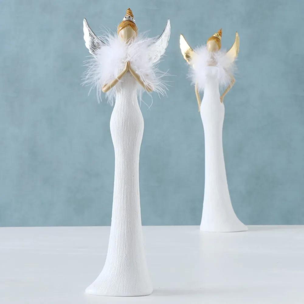 Dekorace anděl Janin bílý 1ks, 13x6x40 cm - Modlící