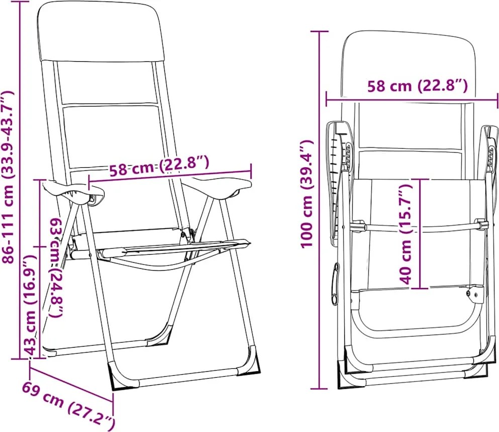 vidaXL Marketos Kempingové židle z hliníku 2 ks 58 x 69 x 111 cm šedé