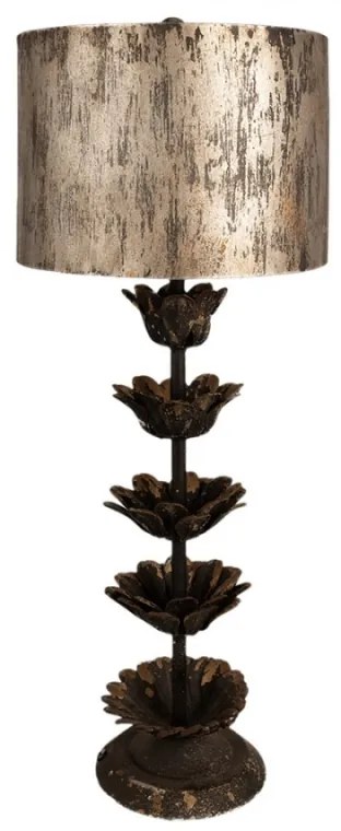 Hnědá stolní lampa s kytičkami a zlatým stínidlem s patinou – 30x81 cm