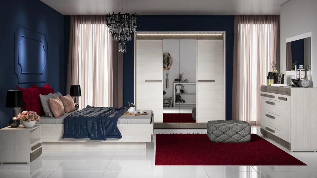 Casarredo - Komfort nábytek Šatní skříň LANTANA/BLANCO 28,  4D se zrcadlem, borovice sněžná/šedá
