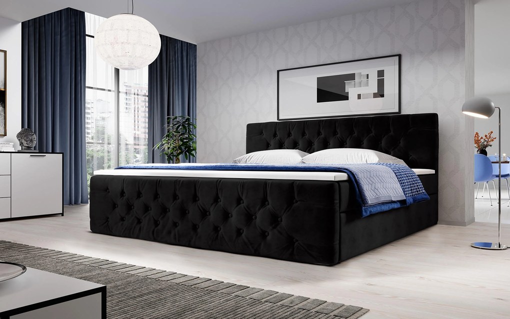 K&M postele Boxspring postel VELUTTO s úložným prostorem Velikost postele: 120 × 200 cm, Výběr matrace: Oboustranná pružinová matrace - středně tvrdá…