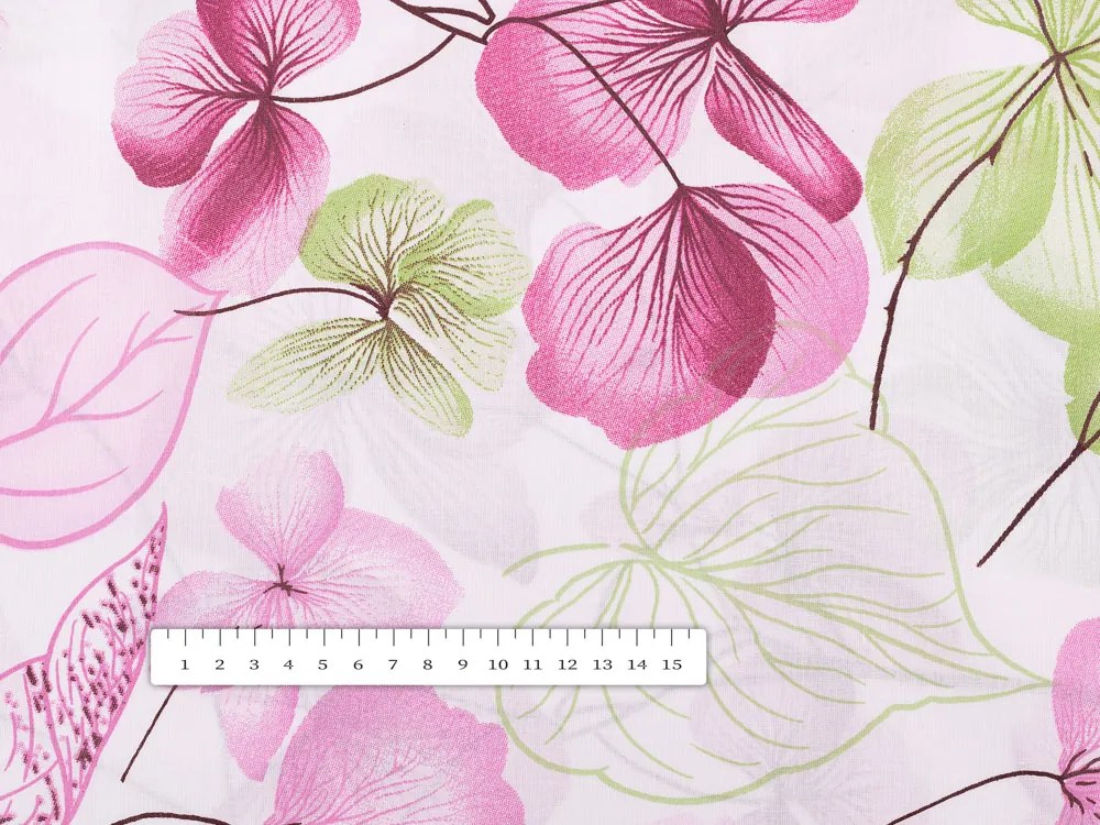 Biante Bavlněný povlak na polštář Sandra SA-366 Růžovo-zelené květy na bílém 45 x 45 cm