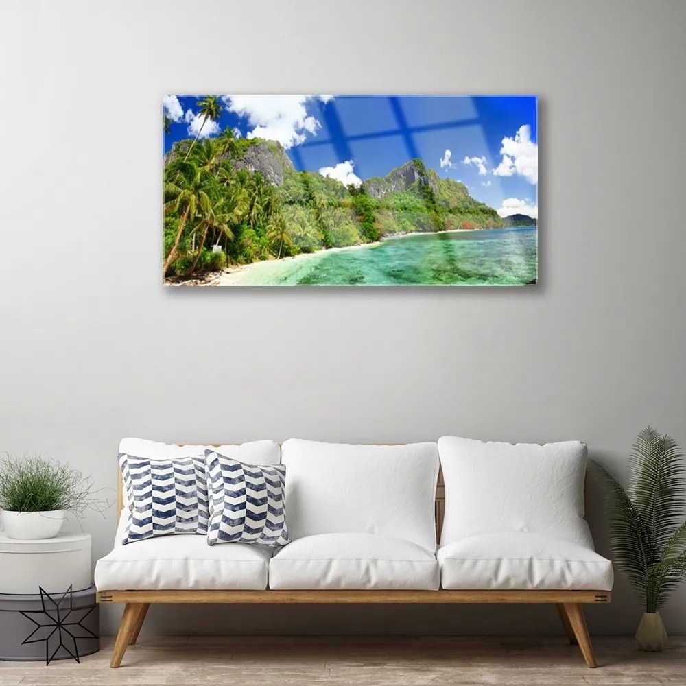 Obraz na skle Pláž Hory Krajina 120x60 cm