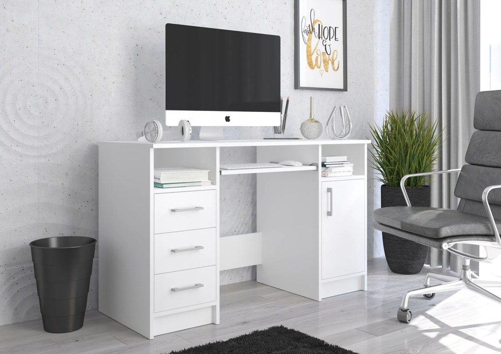 MBN Počítačový stůl se šuplíky MODERN N11 124 cm - Bílý