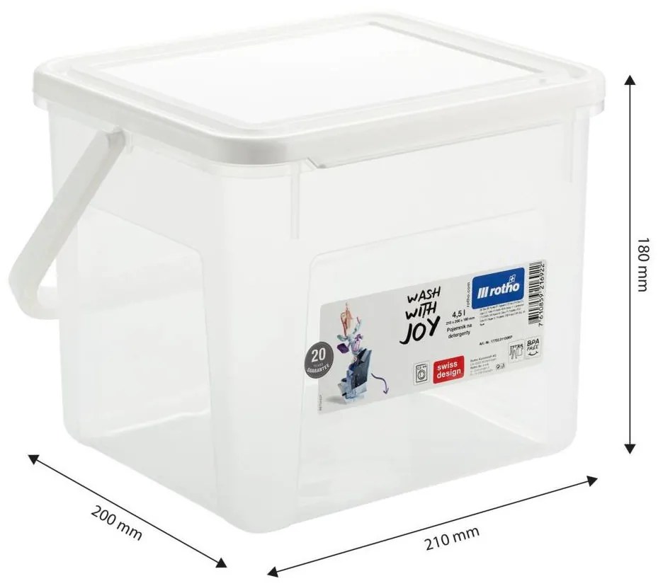 Rotho Nádoba na prací prášek, granule nebo bioodpad – 4,5 l DETERGENT Transparentní