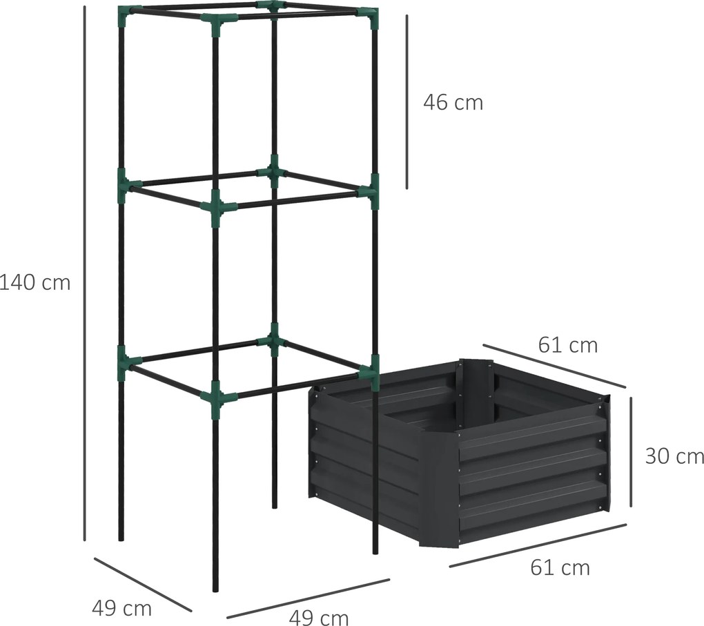 Vyvýšený záhon s mříží Truhlík na rostliny s podpěrou pro popínavé rostliny, otevřená základna, odolný proti povětrnostním vlivům, 61 cm x 61 cm x 14…
