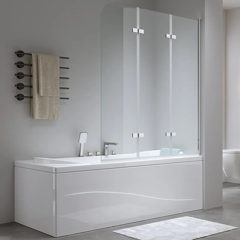 BPS-koupelny Trojdílná vanová zástěna HYD-PR05 100x140 chrom/transparent