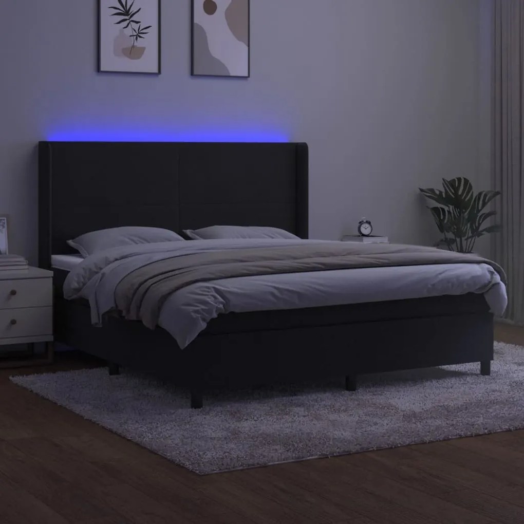 Box spring postel s matrací a LED černá 180x200 cm samet 3139459