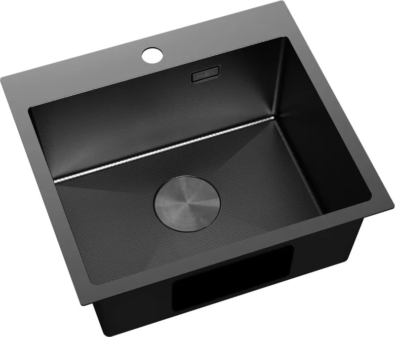Mexen Solix, 1-komorový nerezový dřez 500 x 450 mm, černá, vzor voština, 6402501000-70HC