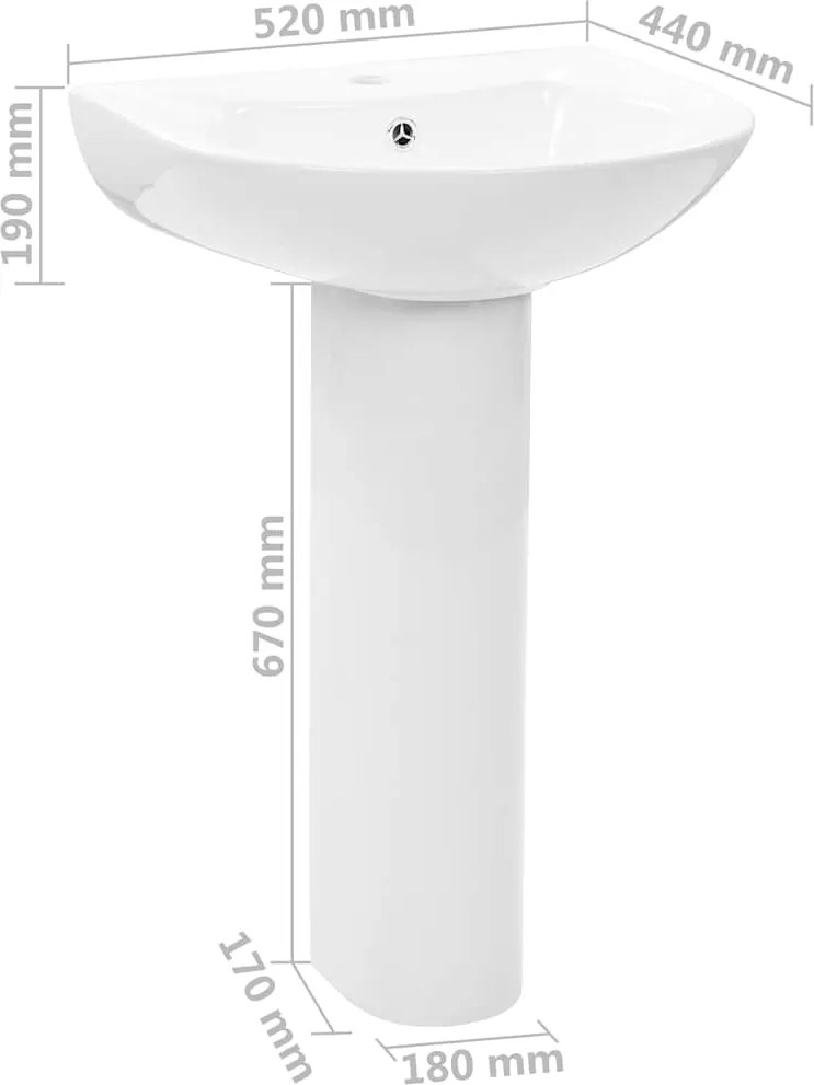 Volně stojící umyvadlo podstavec keramické bílé 520x440x190 mm 142999