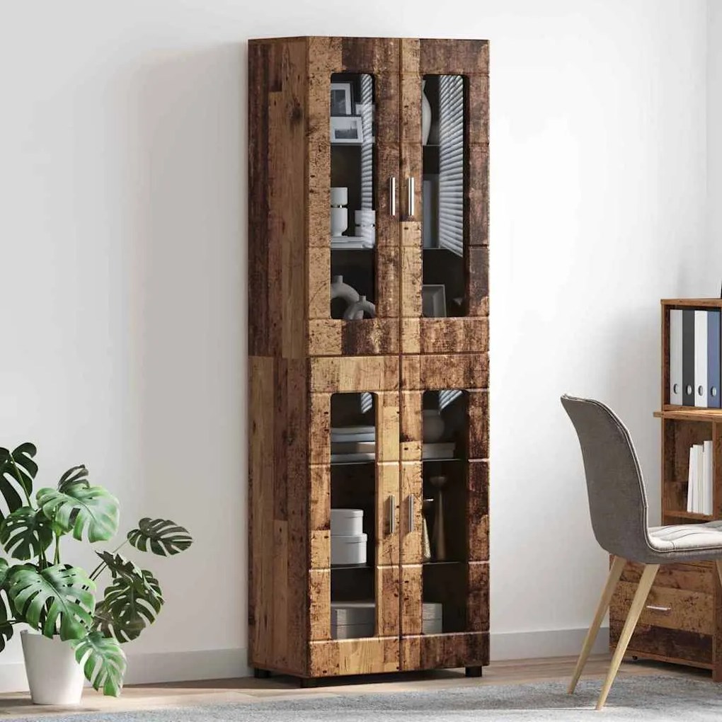Vysoký bufet FLORIN 60 x 35 x 182 cm Staré dřevo 3397912